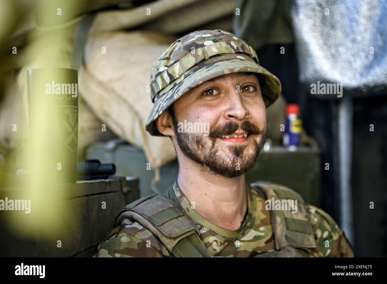 DONETSK REGION, UKRAINE - JUNE 13, 2024 - An aerial reconnaissance man ...