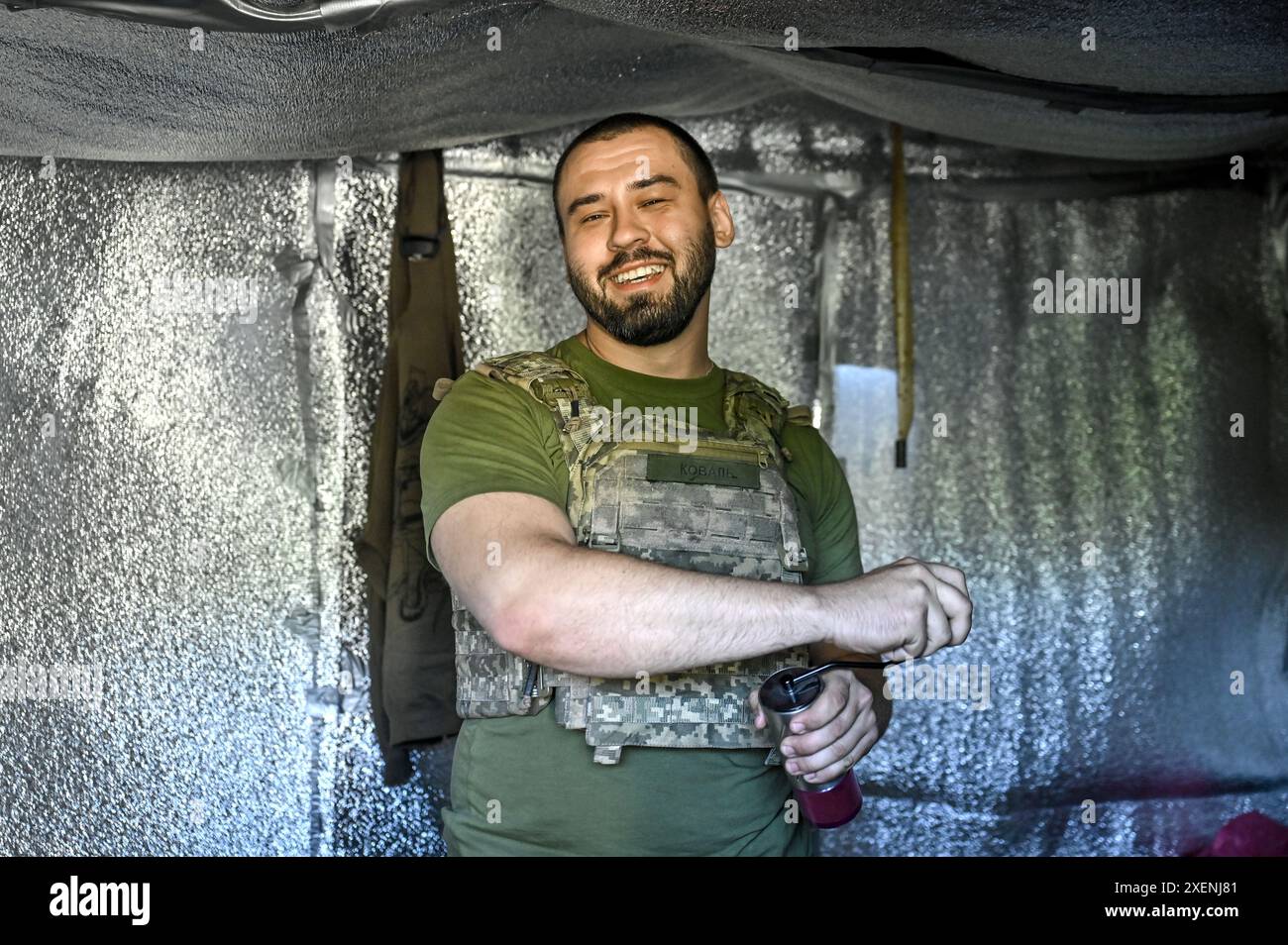 DONETSK REGION, UKRAINE - JUNE 13, 2024 - An aerial reconnaissance man ...