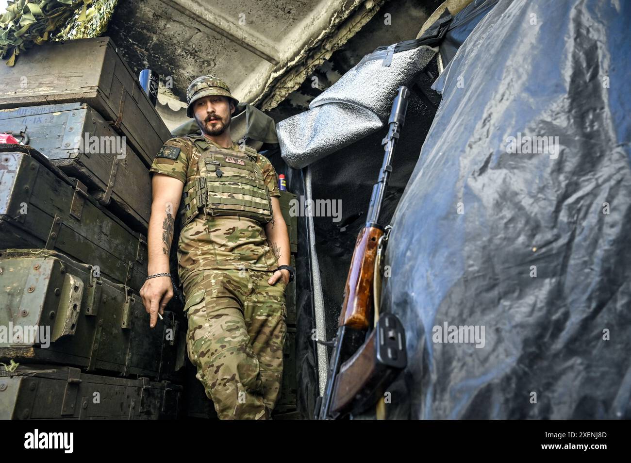 DONETSK REGION, UKRAINE - JUNE 13, 2024 - An aerial reconnaissance man ...