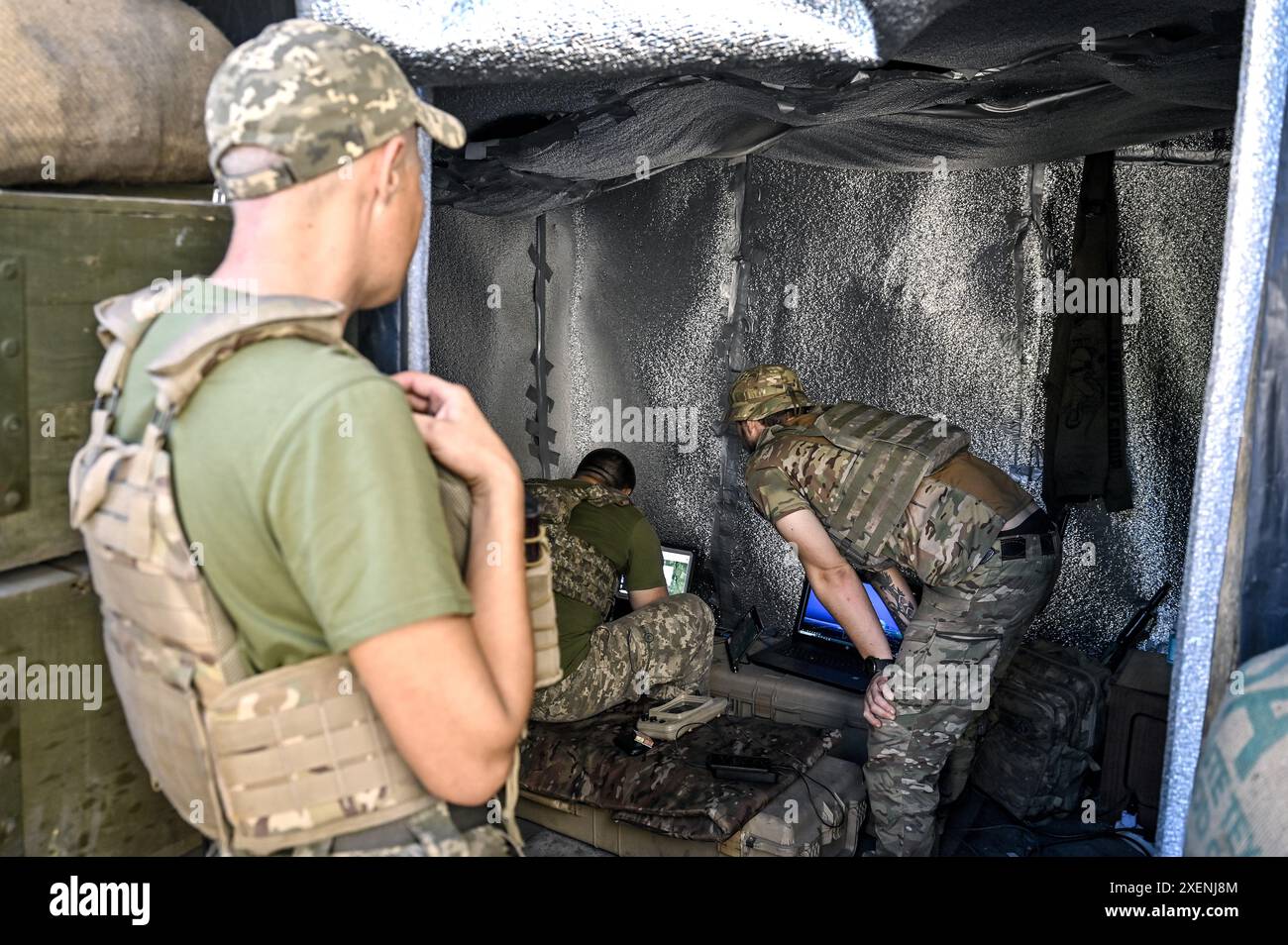DONETSK REGION, UKRAINE - JUNE 13, 2024 - Combat work of an aerial ...