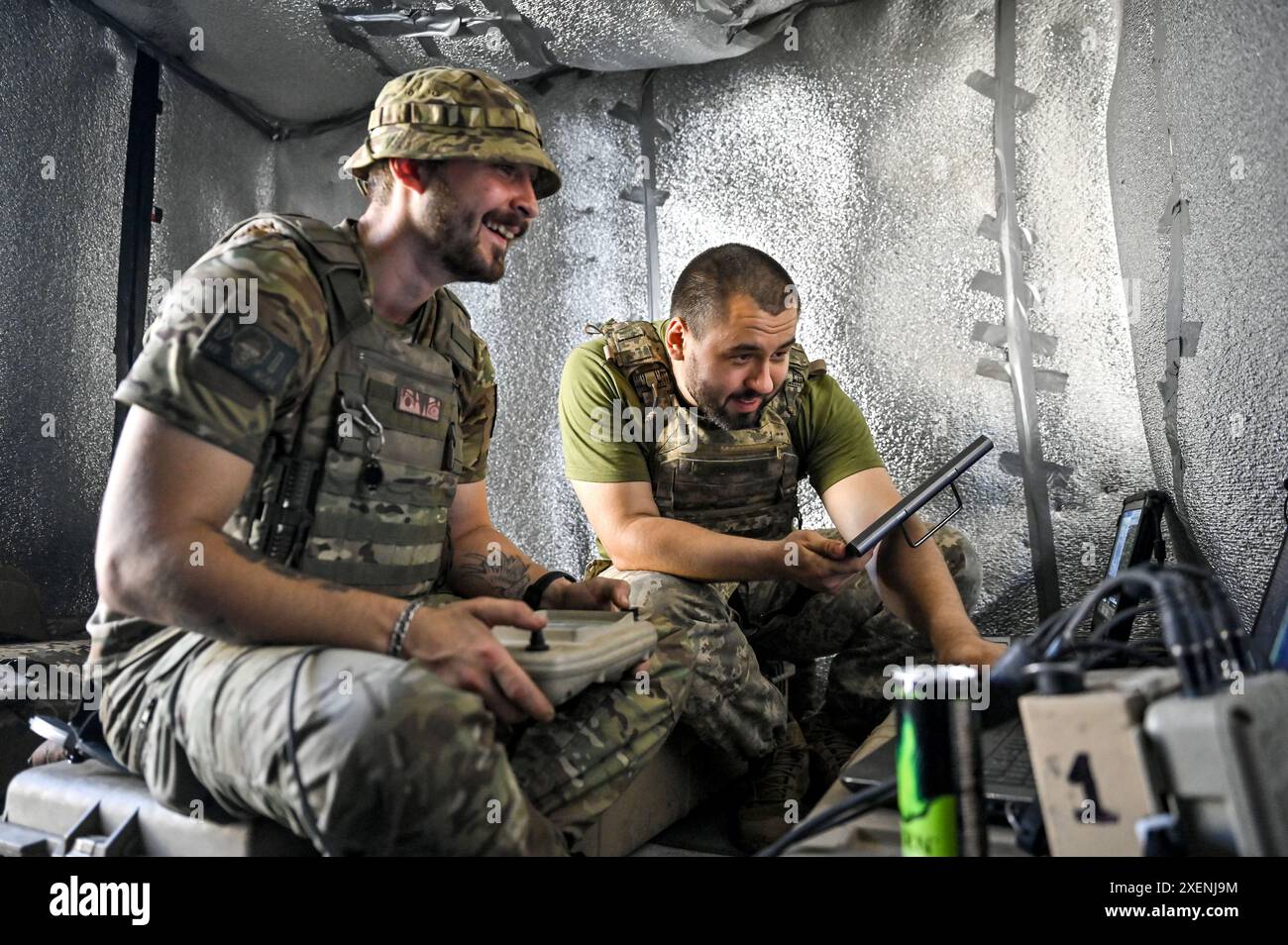 DONETSK REGION, UKRAINE - JUNE 13, 2024 - Combat work of an aerial ...