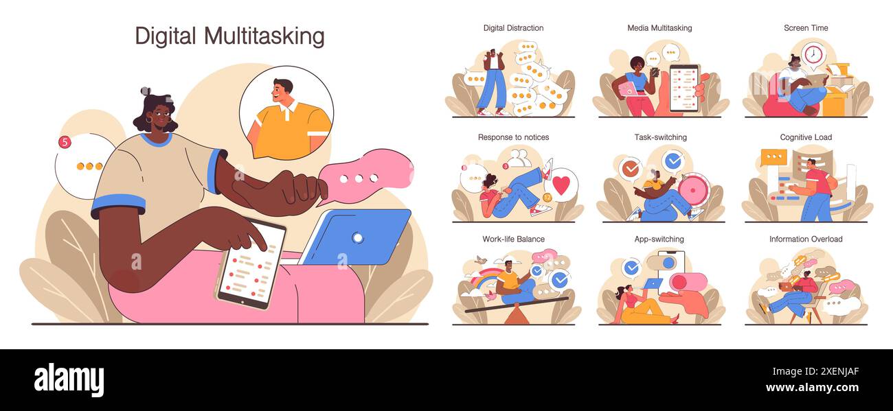 Digital multitasking set. Effective and competent office worker media ...