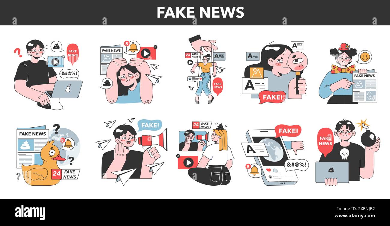 Fake news set. Manipulation and control over people mind. Media ...