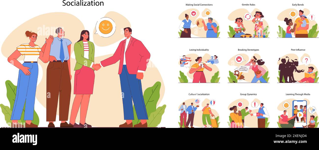 Socialization set. Communication skill development. People interacting ...