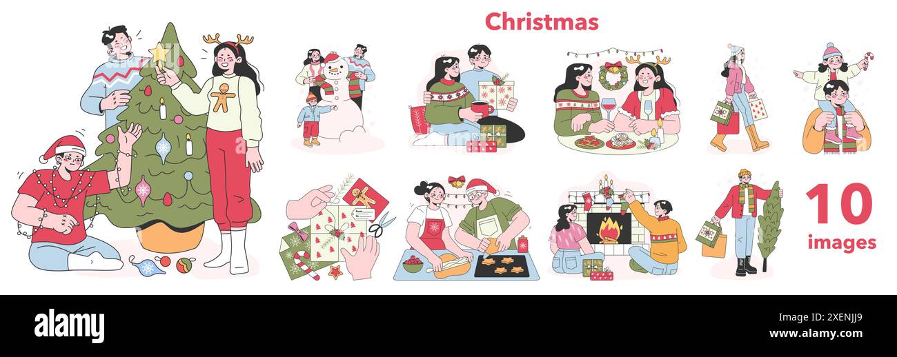 People celebrate christmas and new year set. Cheerful family members or ...