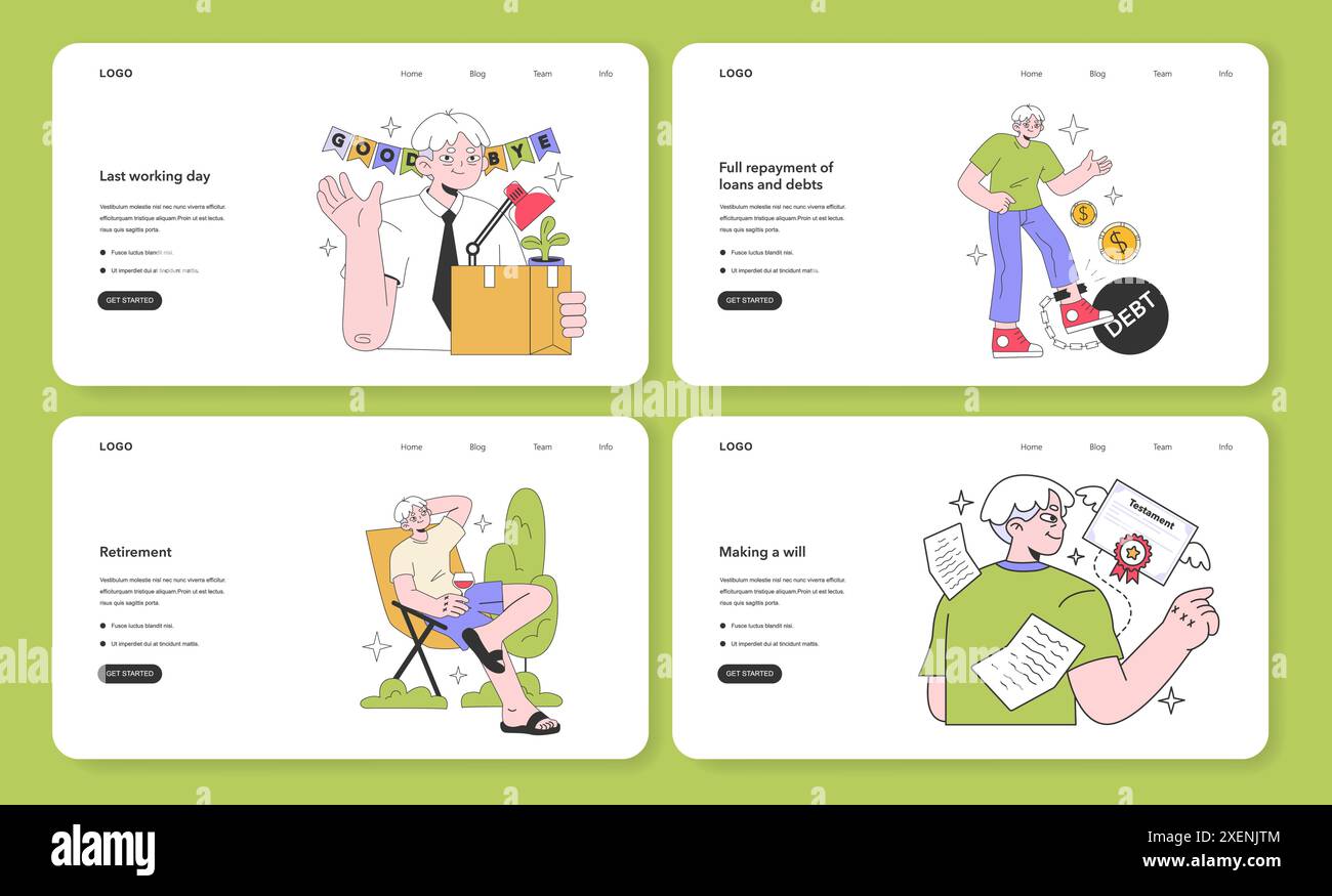 Senior life milestones web banner or landing page set. Getting old and ...