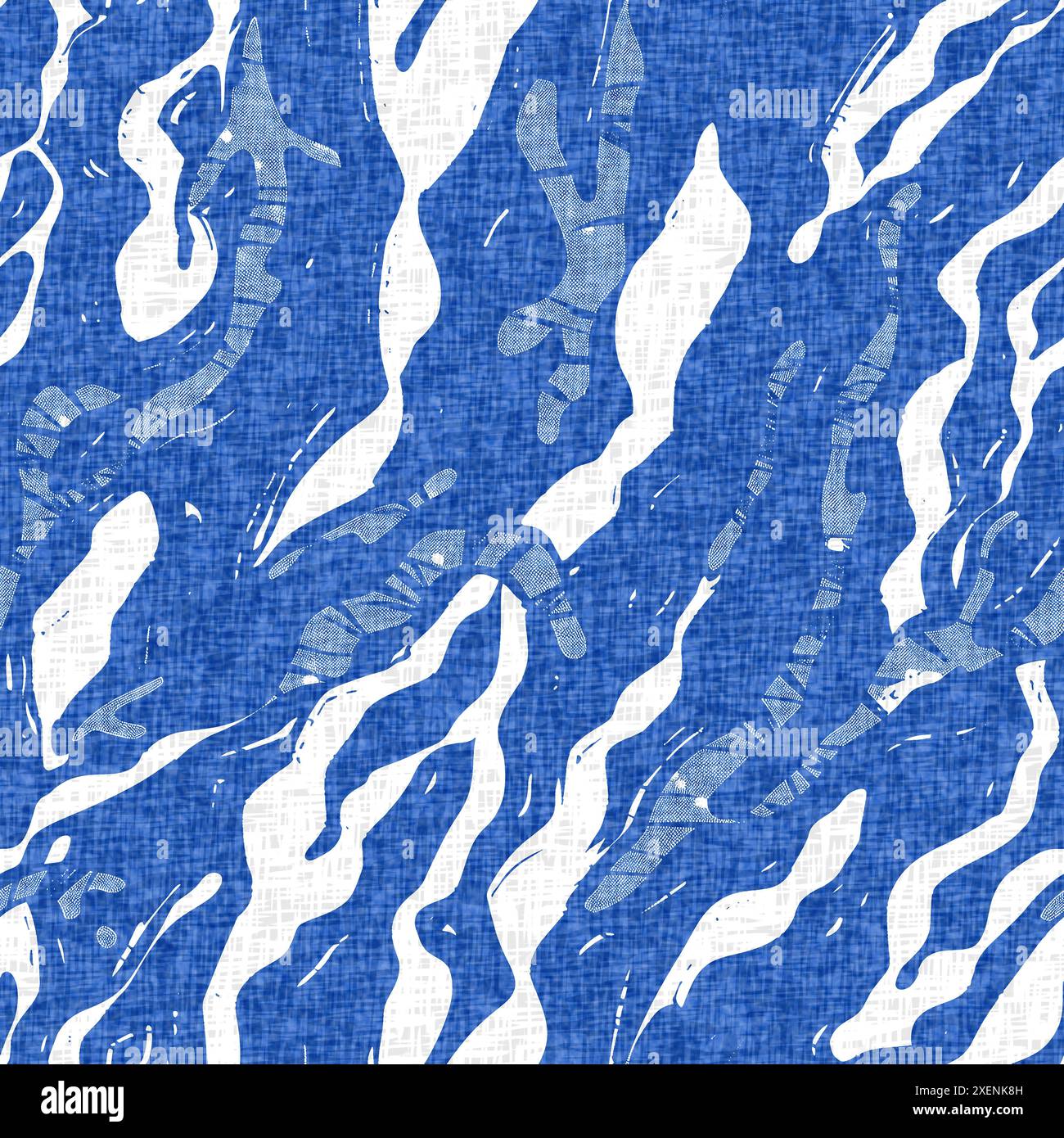 Whimsical seaweed kelp coastal electric blue beach pattern. Batik ...