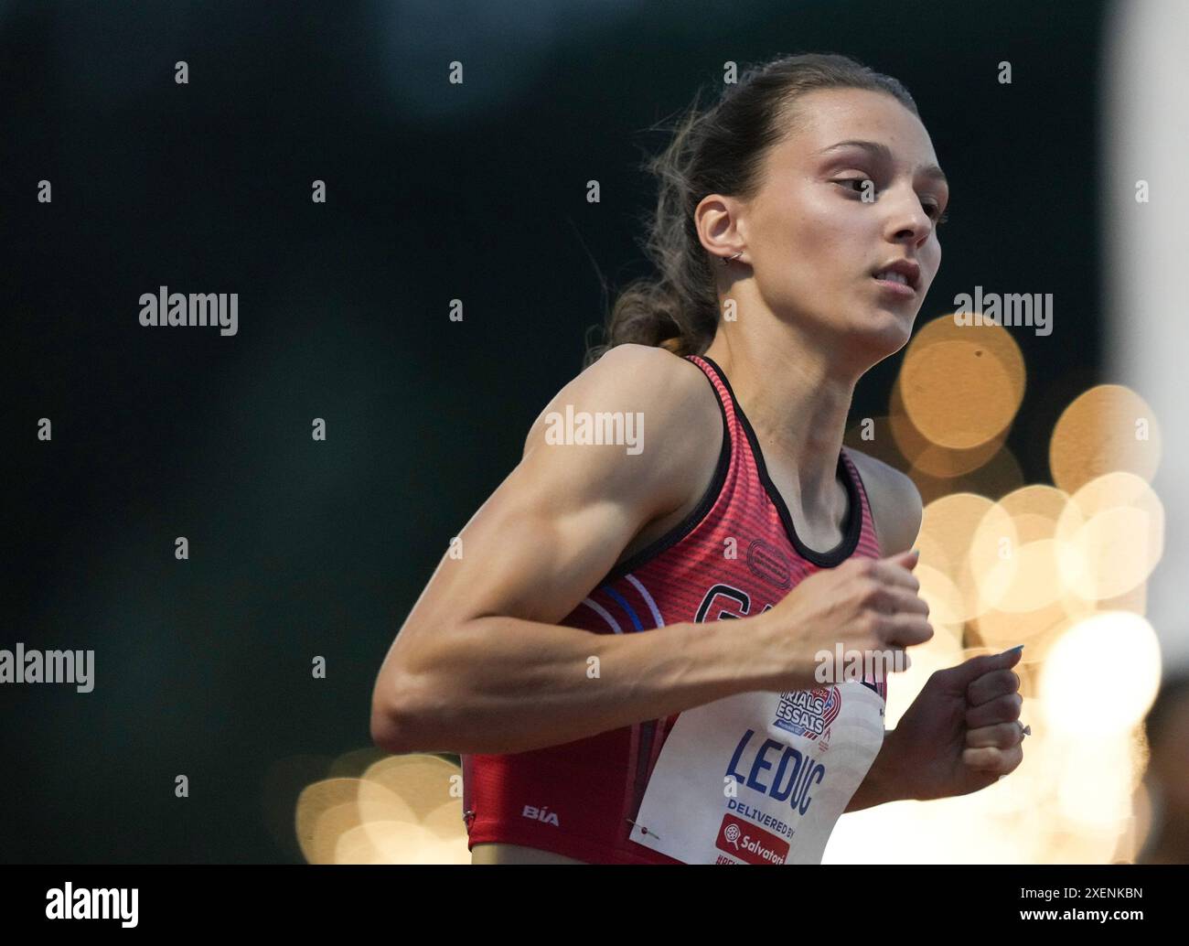 Audrey Leduc competes in the 100 meters finals during the Canadian ...