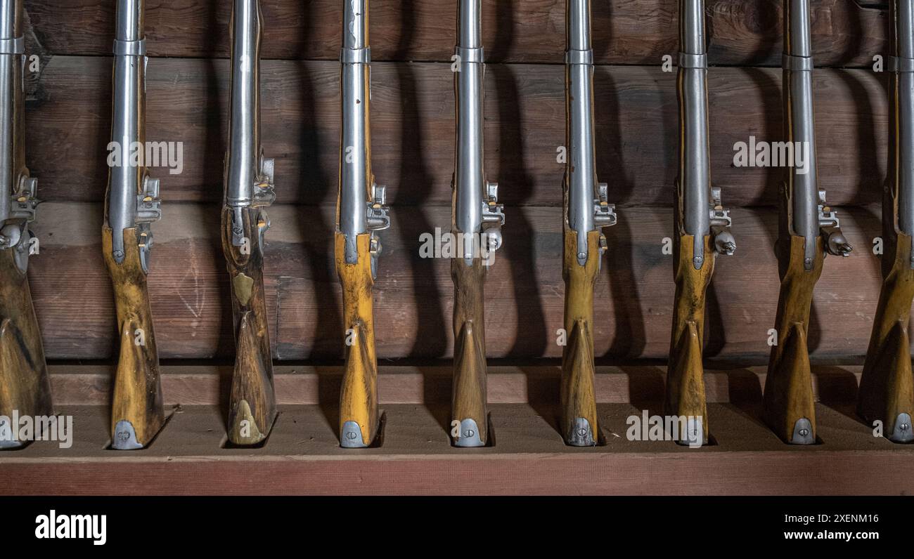 Muskets ready to defend Fort Ross on the northern California coast ...