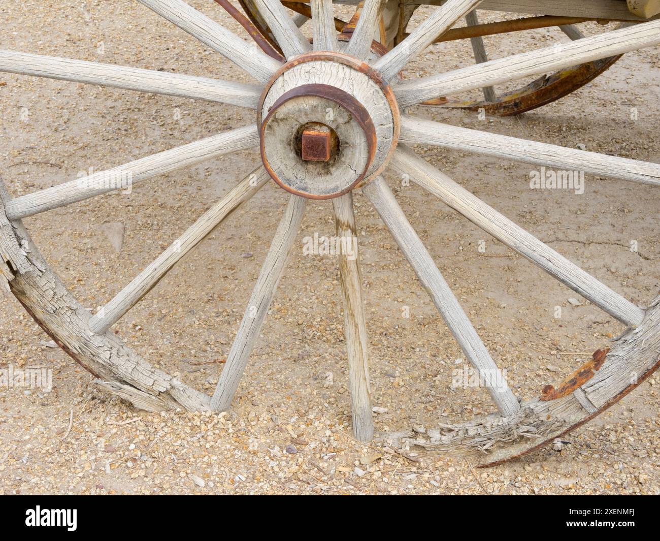 California, death Valley National Park. Borax Museum, wagon wheel and ...