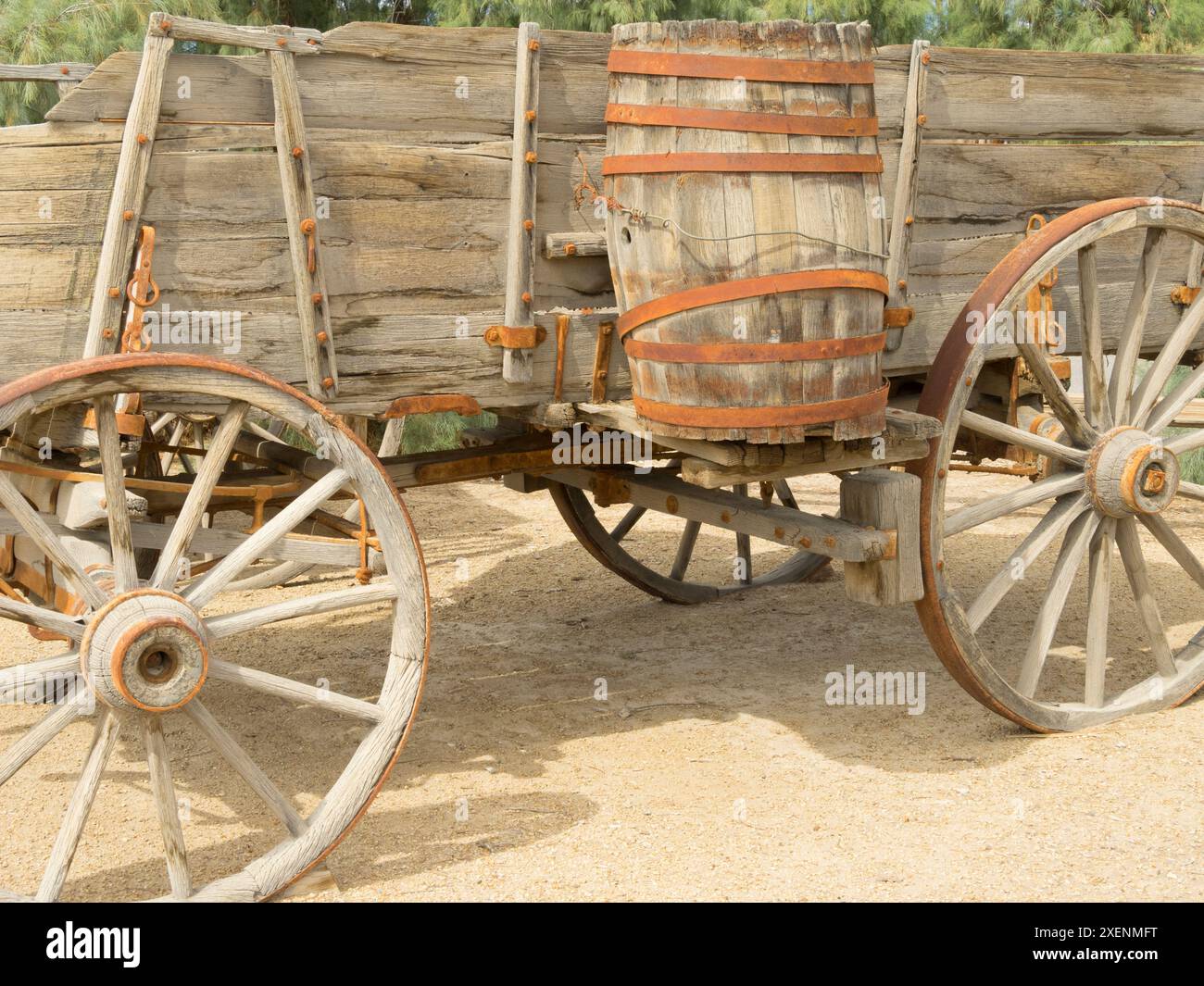 California, death Valley National Park. Borax Museum, wagon with wood ...