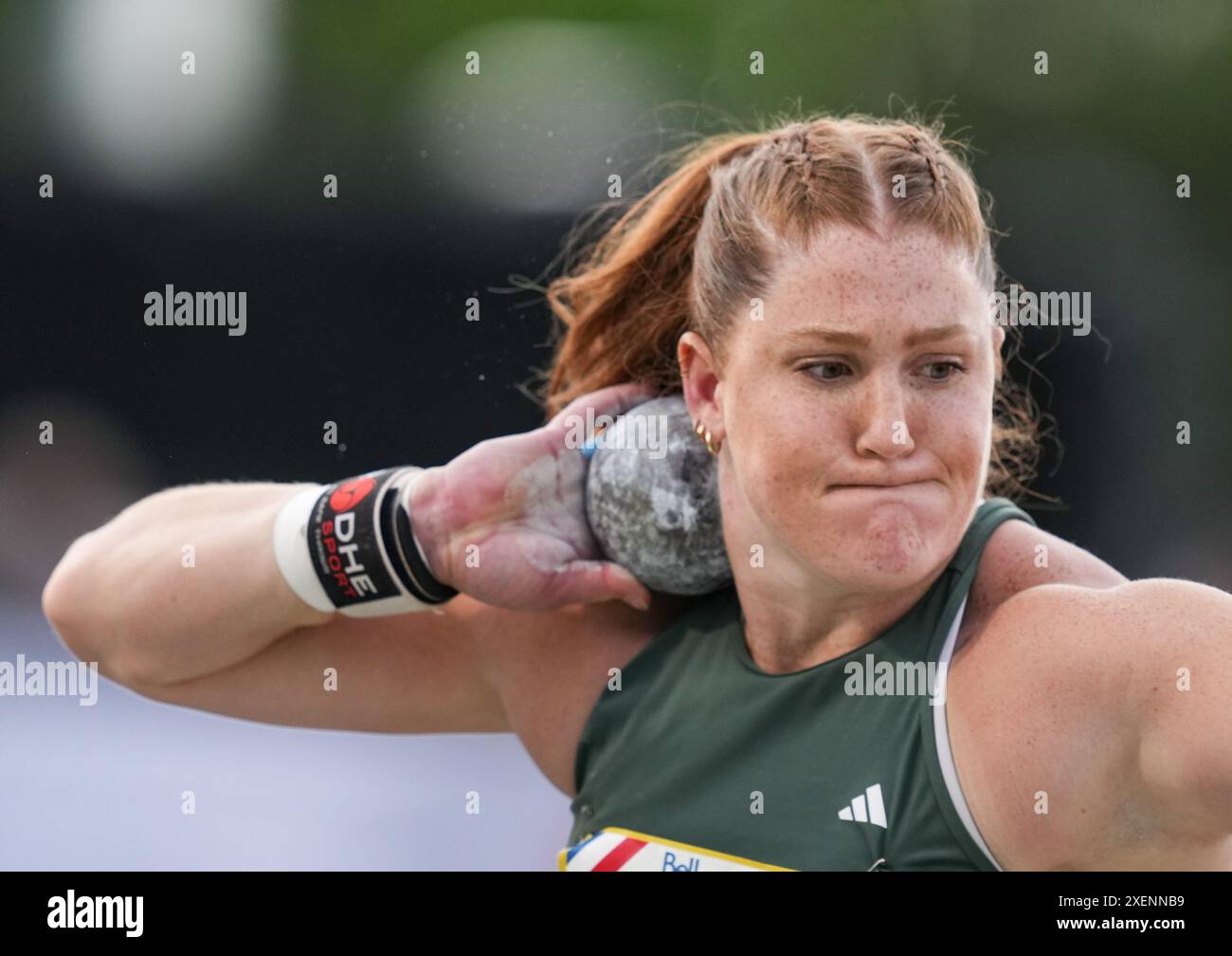 Montreal, Canada. 28th June, 2024. Sarah Mitton competes in the shot ...