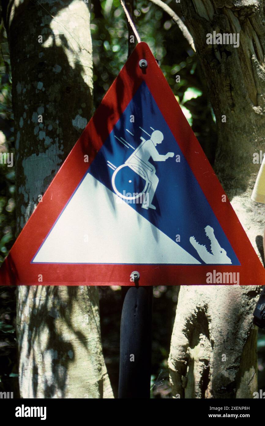 Warning sign to keep wheelchairs under control, Crocodile Centre St ...