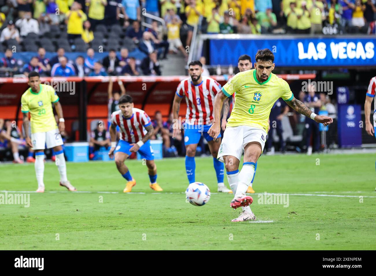 Las Vegas, NV, USA. 28th June, 2024. Brazil midfielder Lucas PaquetÃ ...