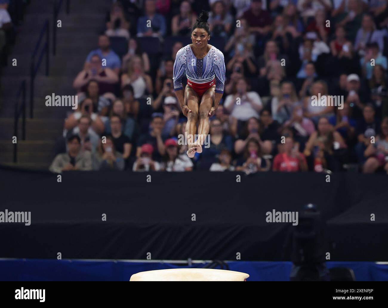 June 28, 2024: Simone Biles performs the difficult Yurchenko Double ...