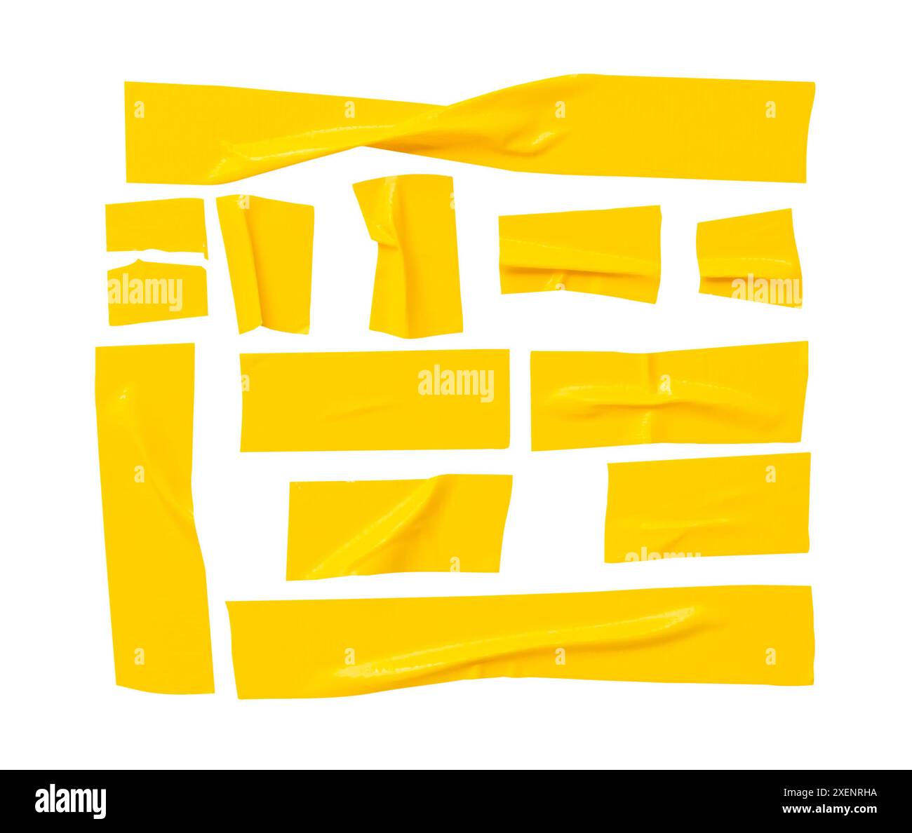 Top view set of wrinkled yellow adhesive vinyl tape or cloth tape in ...