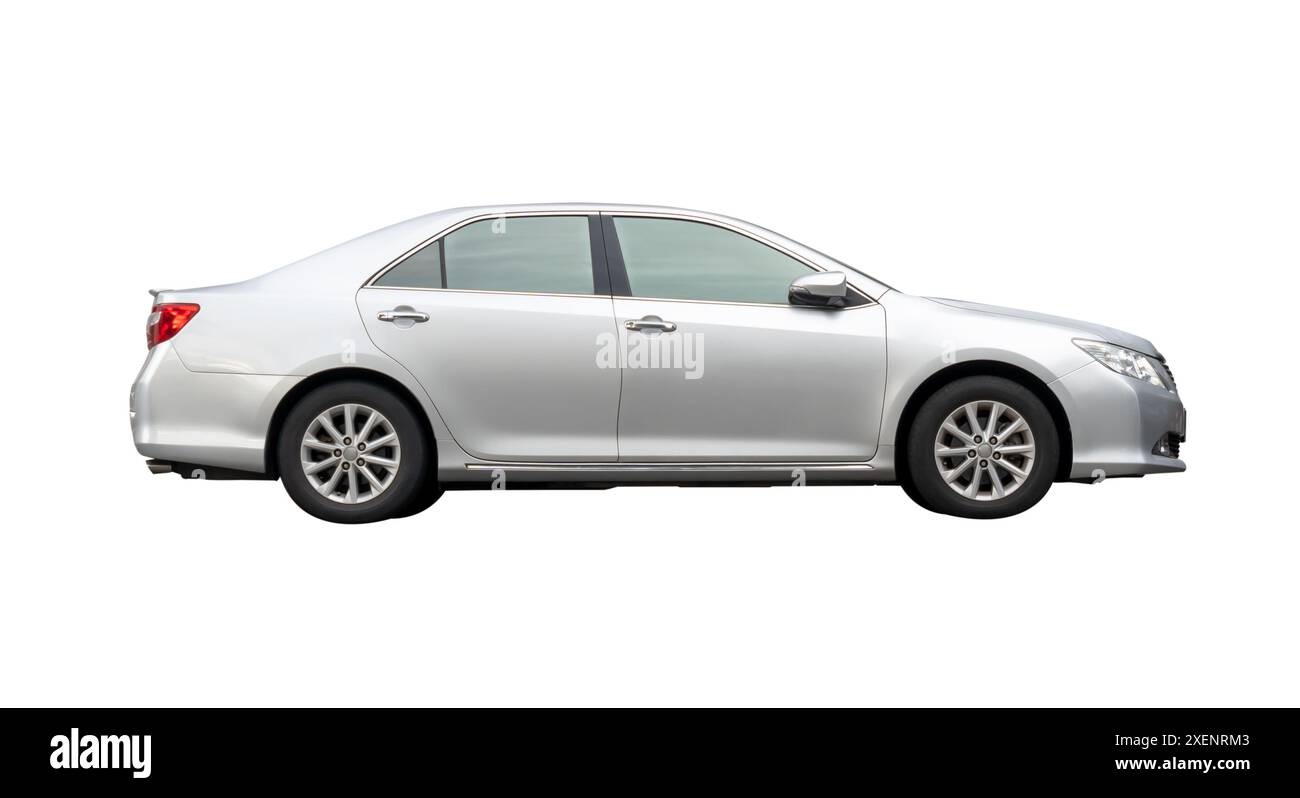 Side view of beautiful white or bronze sedan car is isolated on white ...