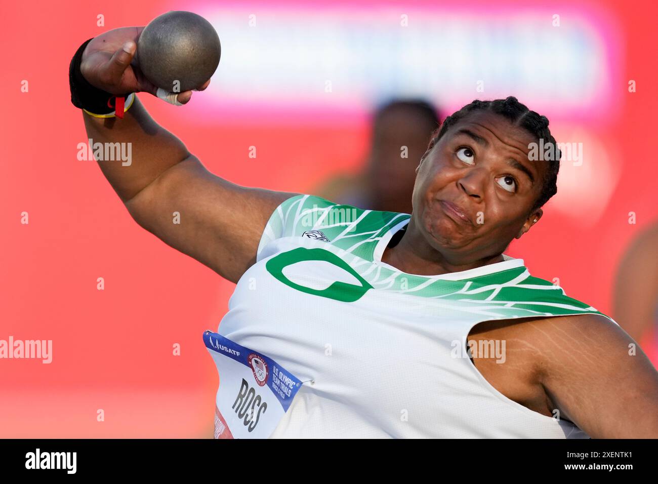 Jaida Ross competes in the women's shot put during the U.S. Track and ...