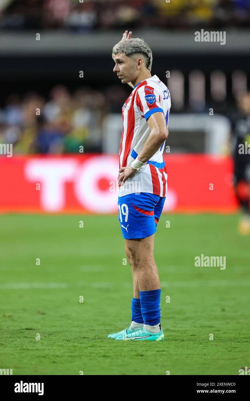 June 28, 2024: Paraguay forward Julio Enciso (19) wait to take a free ...