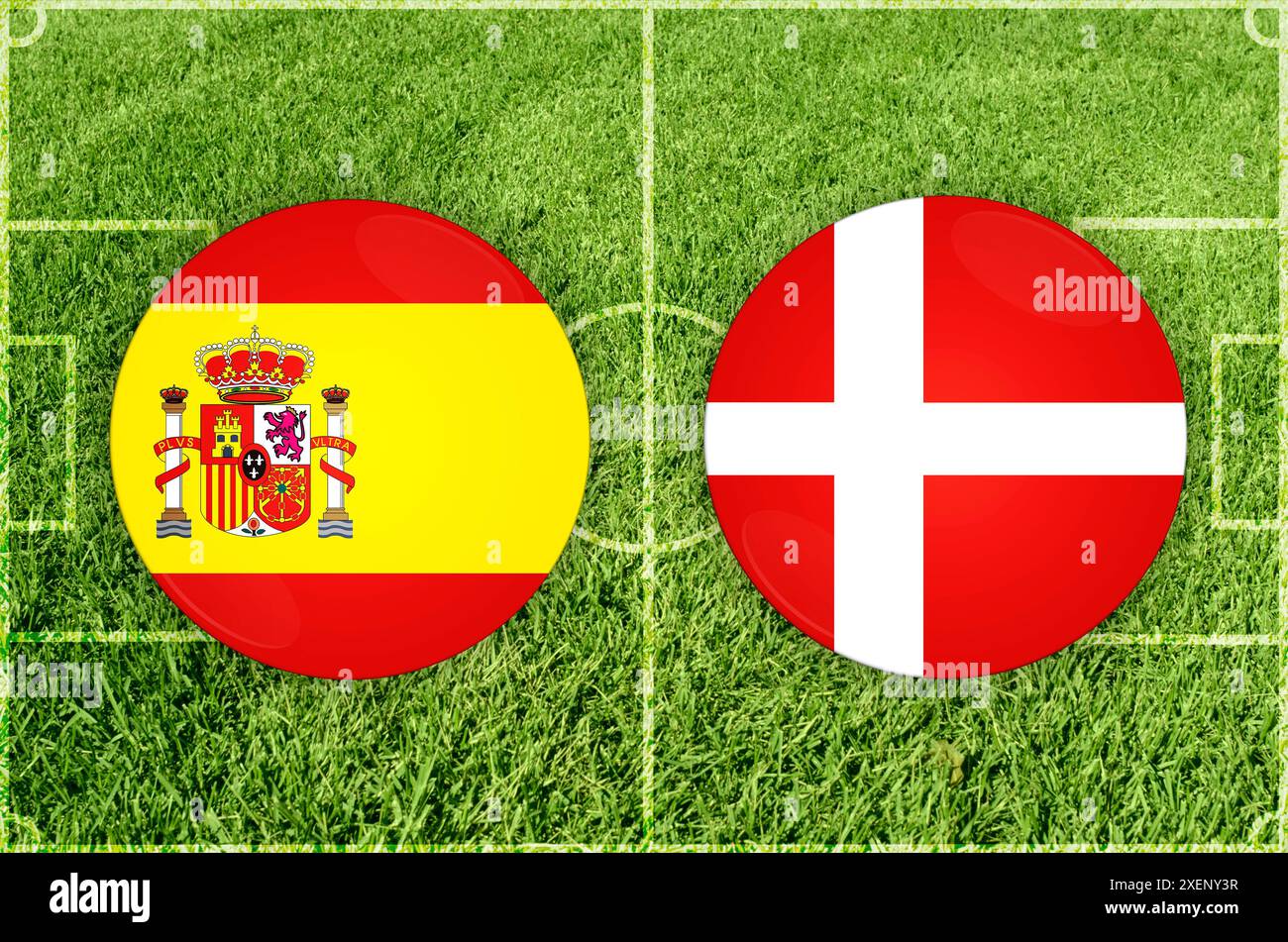 Illustration for Football match Spain vs Denmark Stock Photo - Alamy
