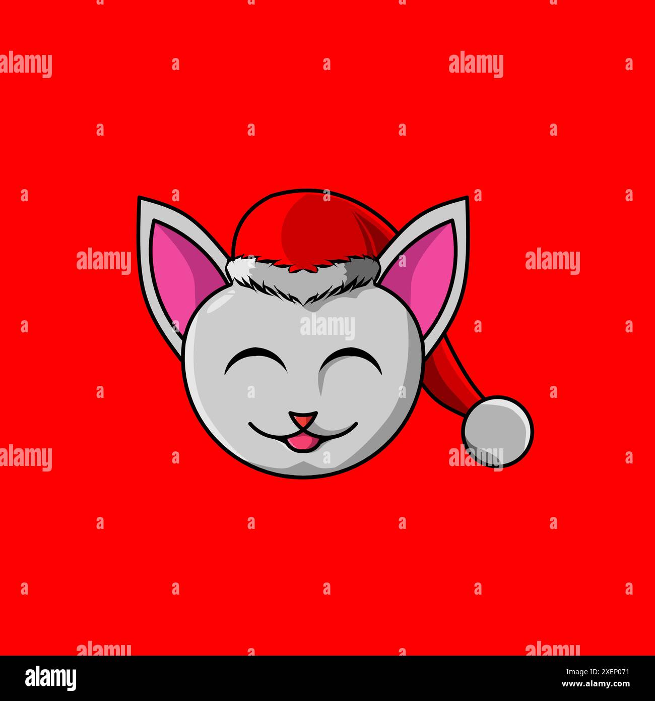 christmas cat cartoon with santa claus cap logo design on isolated ...