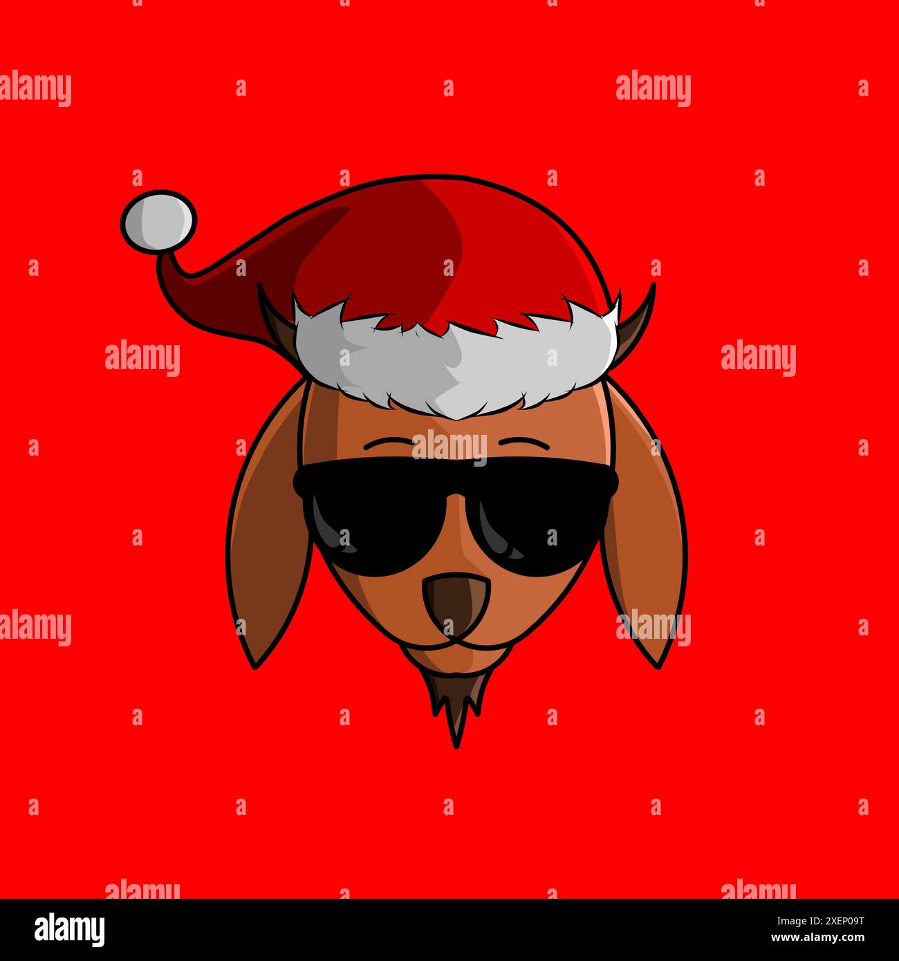 christmas goat cartoon with santa claus cap logo design on isolated ...