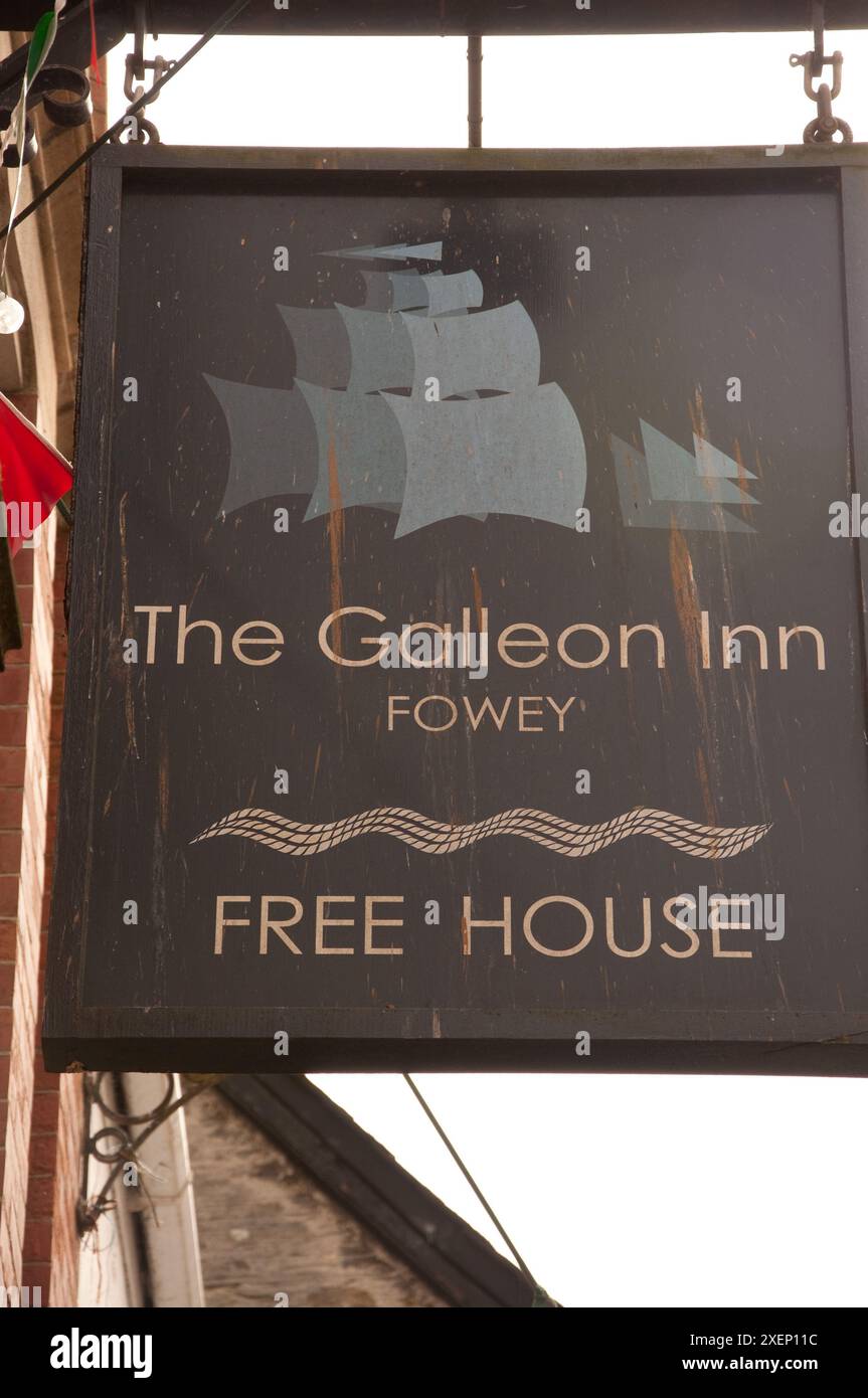 Signpost for the Galleon Inn, Fowey, Cornwall, England UK Stock Photo ...
