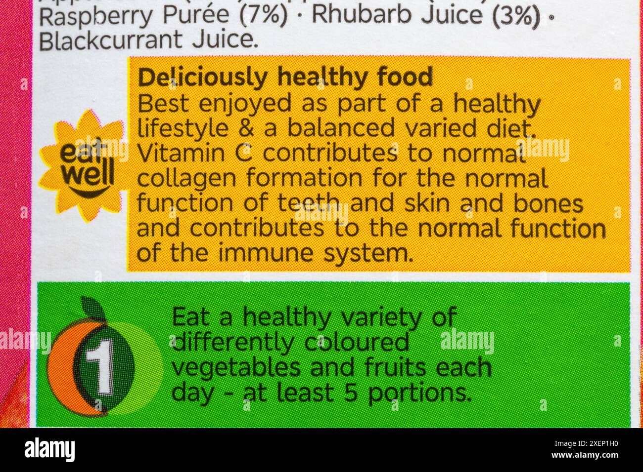 detail on carton of Apple, Raspberry & Rhubarb juice from M&S Stock ...