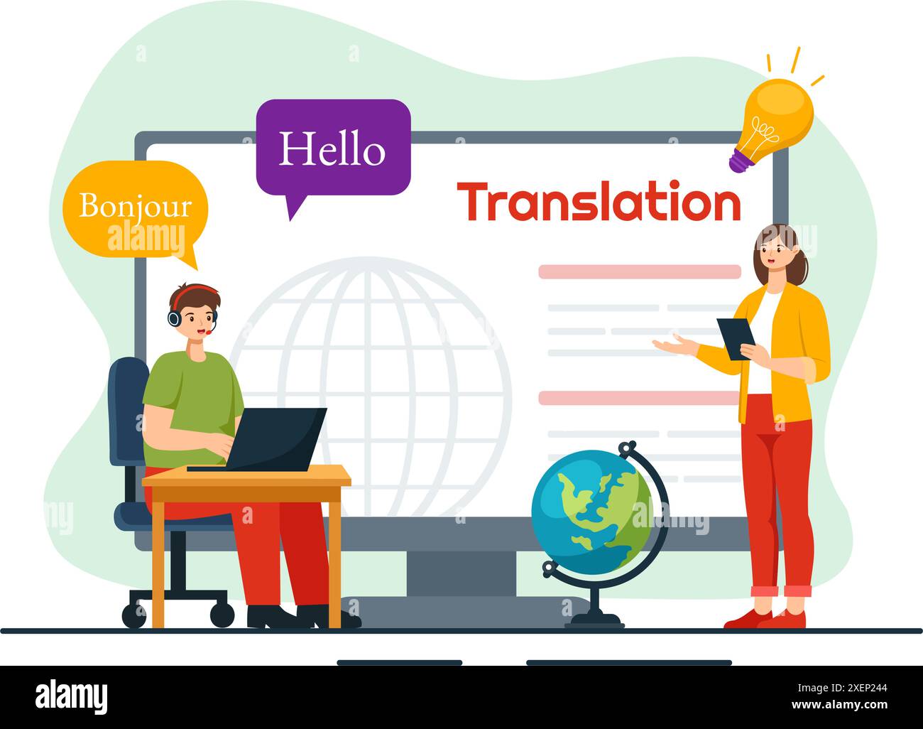 Translator Service Vector Illustration with Language Translation for ...