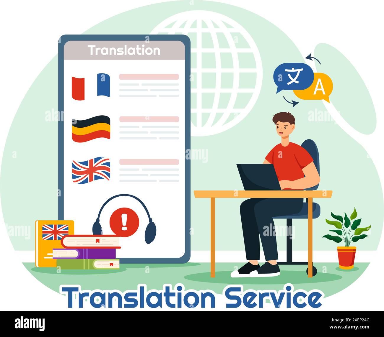 Translator Service Vector Illustration with Language Translation for ...