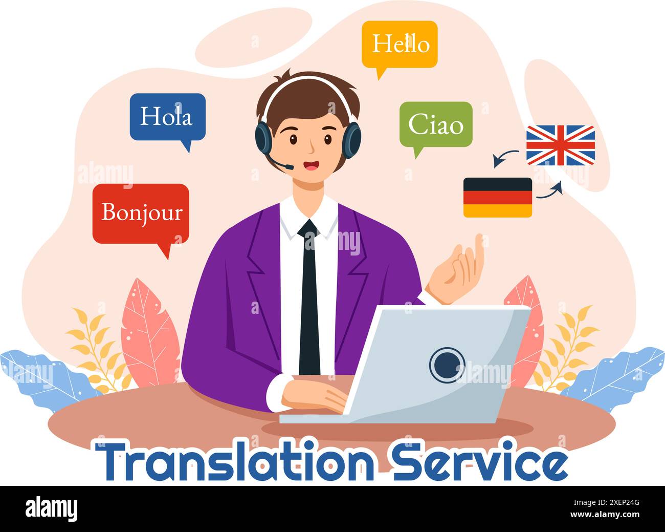 Translator Service Vector Illustration with Language Translation for ...