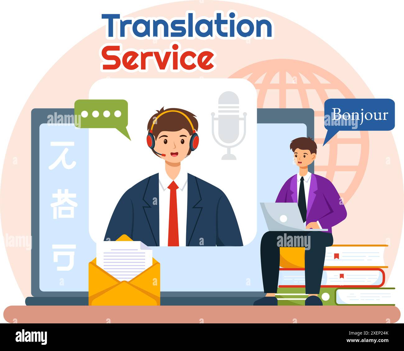 Translator Service Vector Illustration with Language Translation for ...