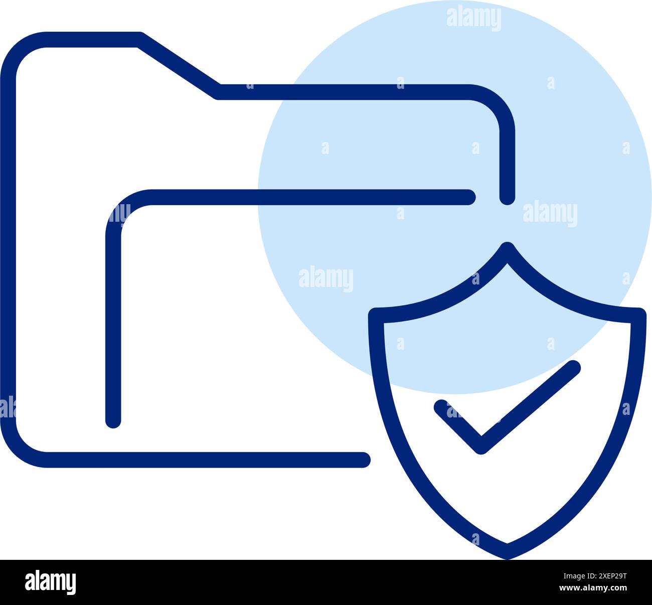 File folder, checkmark and shield. Data checked by antivirus. Pixel perfect, editable stroke ...