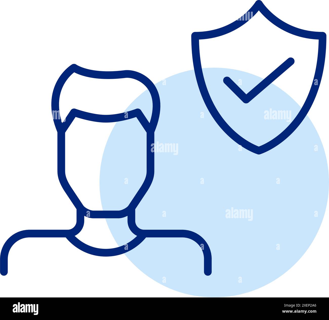 Male user, shield and checkmark. Secure internet practices. Cyber ...