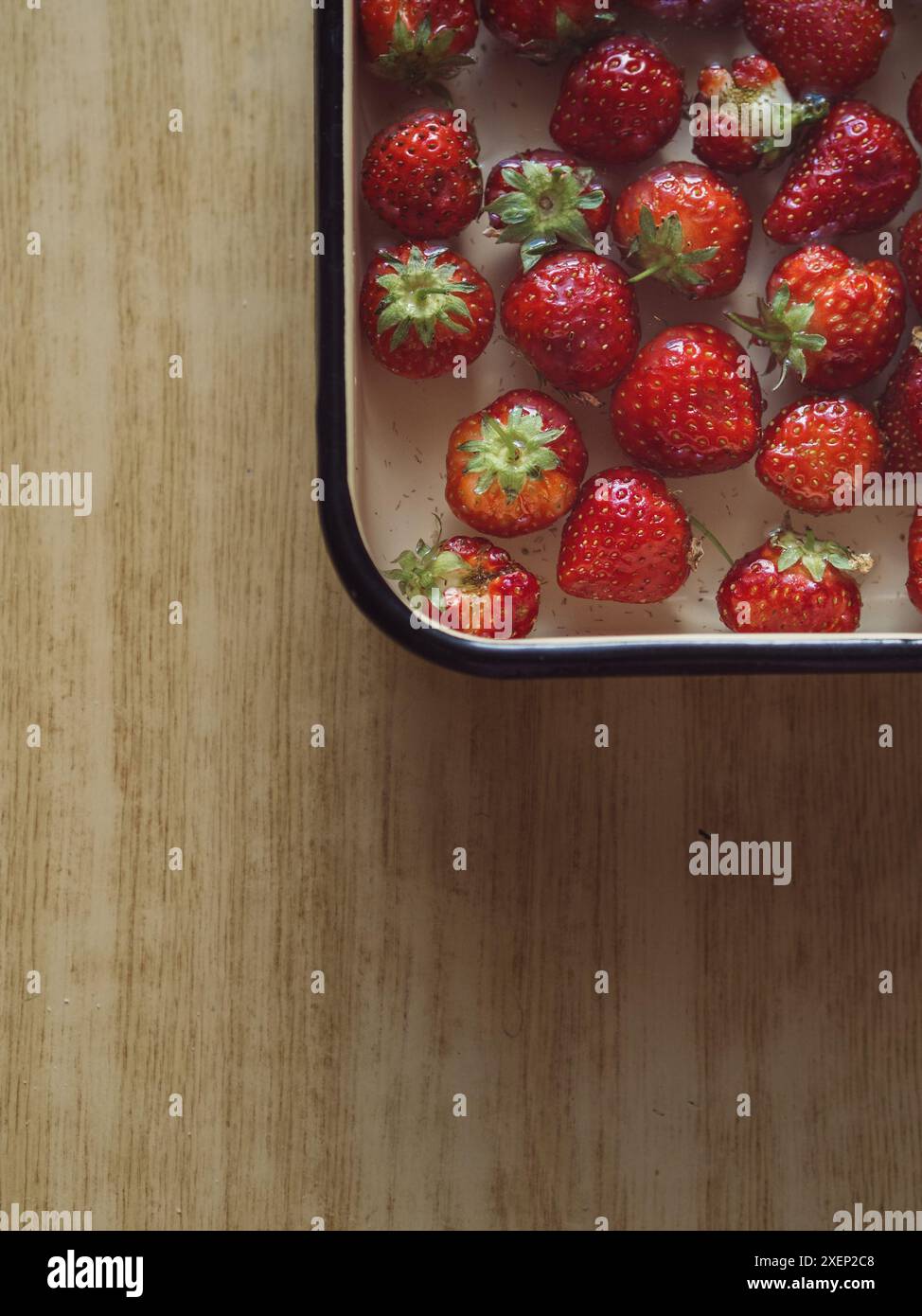 Strawberries in Water in a Rectangle Metal Container on the Kitchen ...