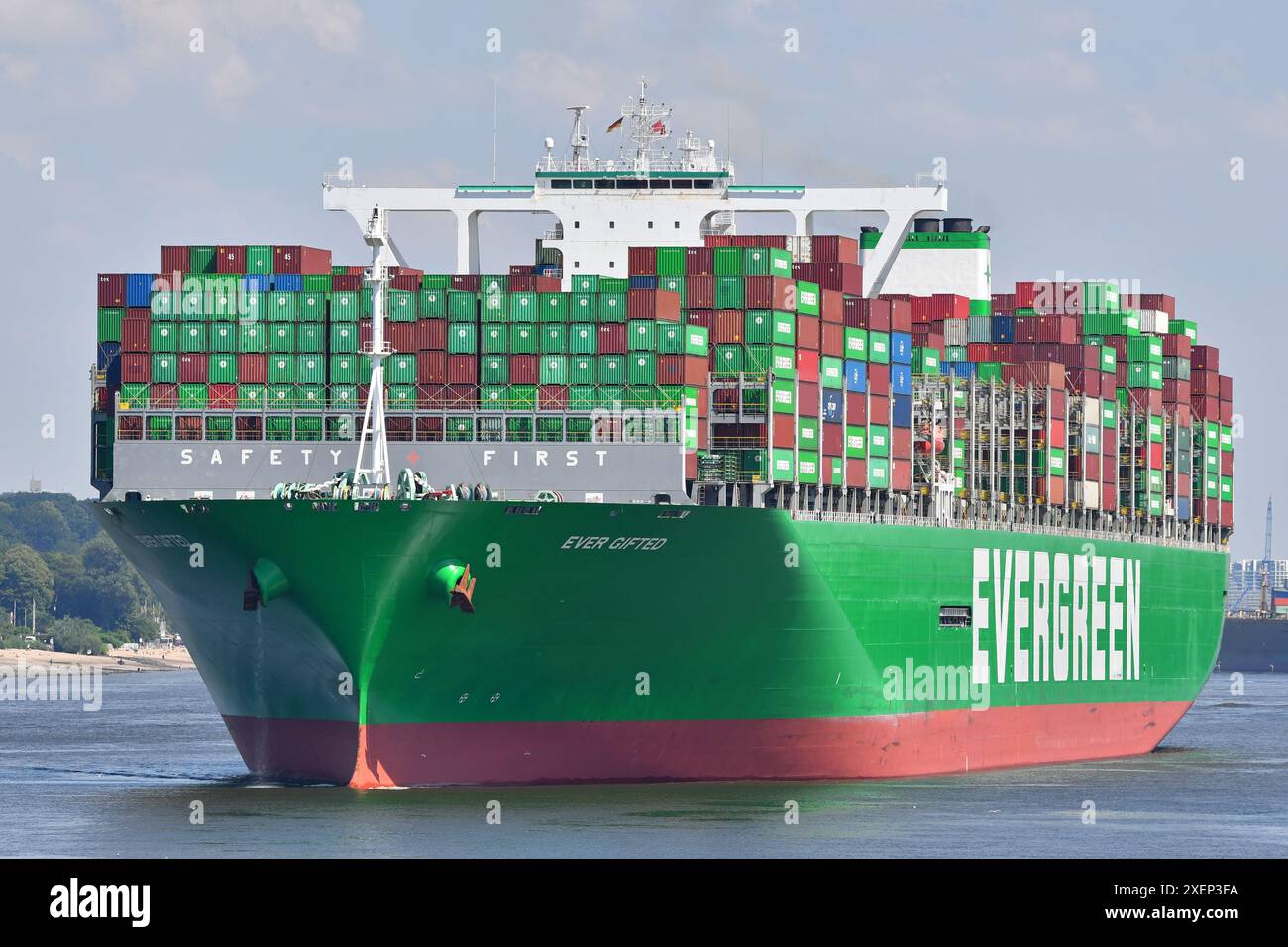 Containership EVER GIFTED outbound from the port of Hamburg Stock Photo ...
