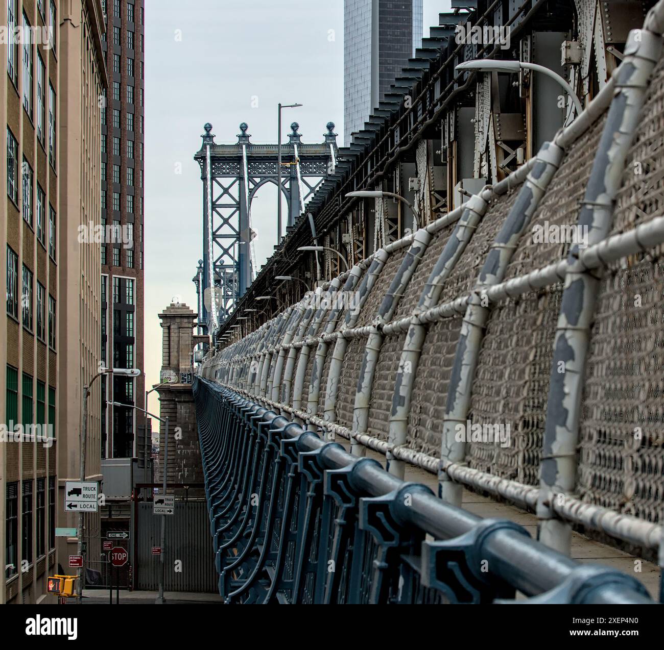 view of manhattan bridge pedestrian walkway (overpass over hudson river ...