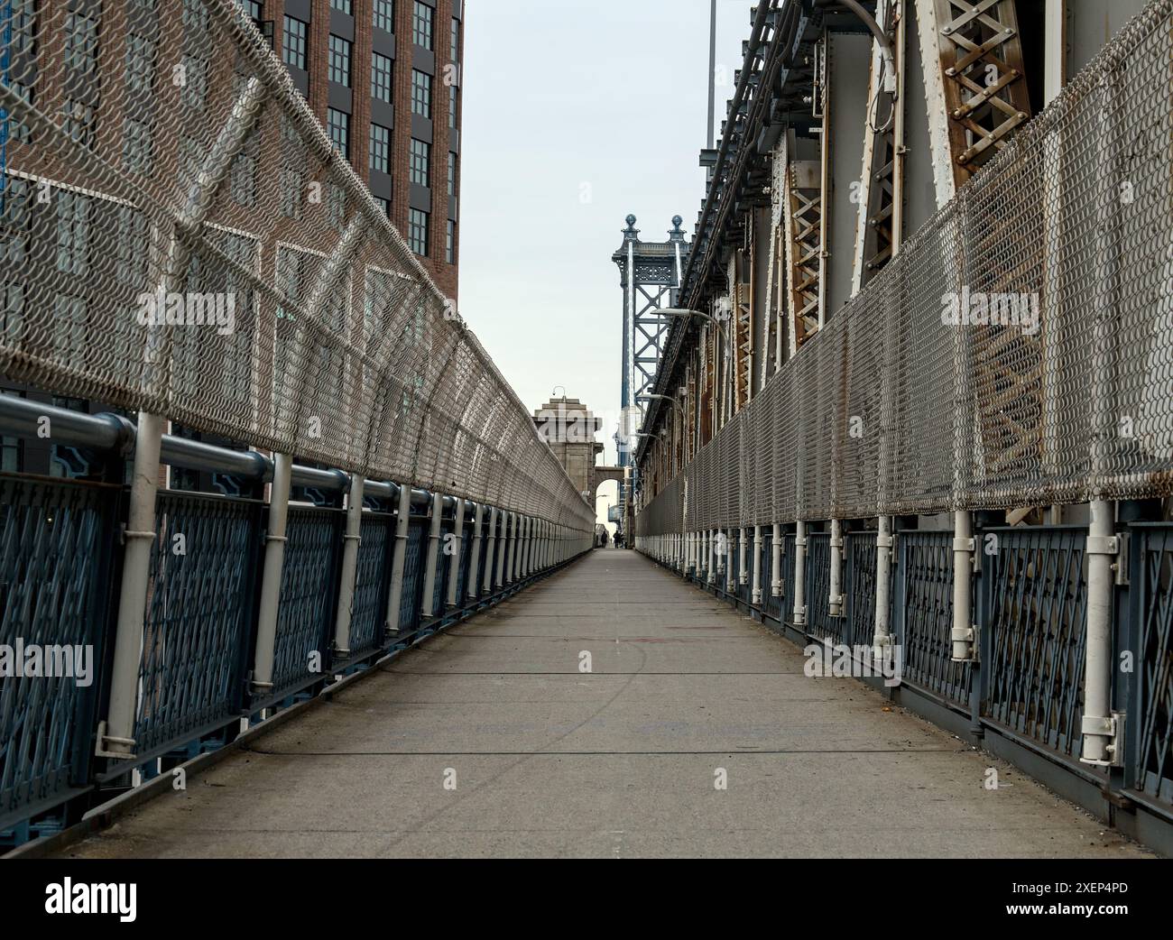 view of manhattan bridge pedestrian walkway (overpass over hudson river ...