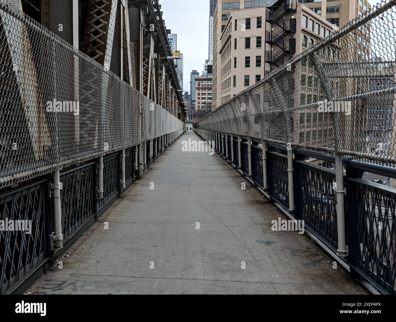 view of manhattan bridge pedestrian walkway (overpass over hudson river ...