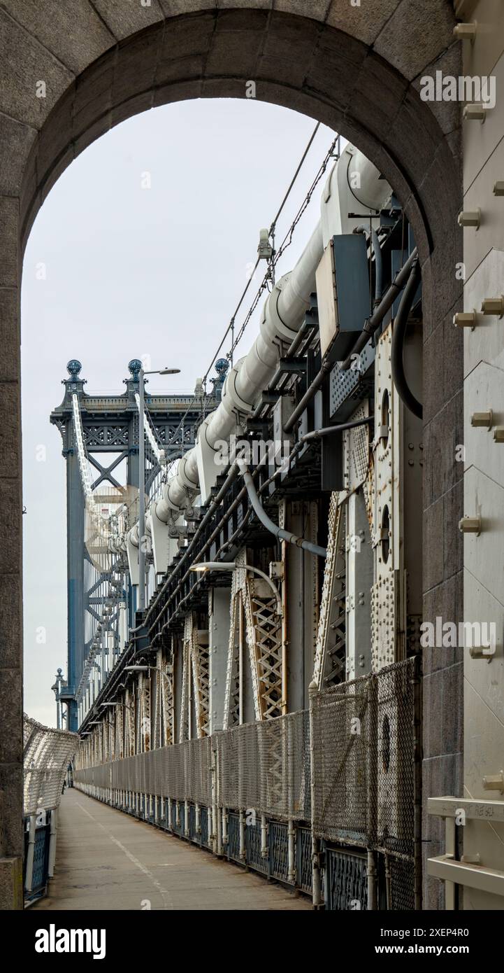 view of manhattan bridge pedestrian walkway (overpass over hudson river ...