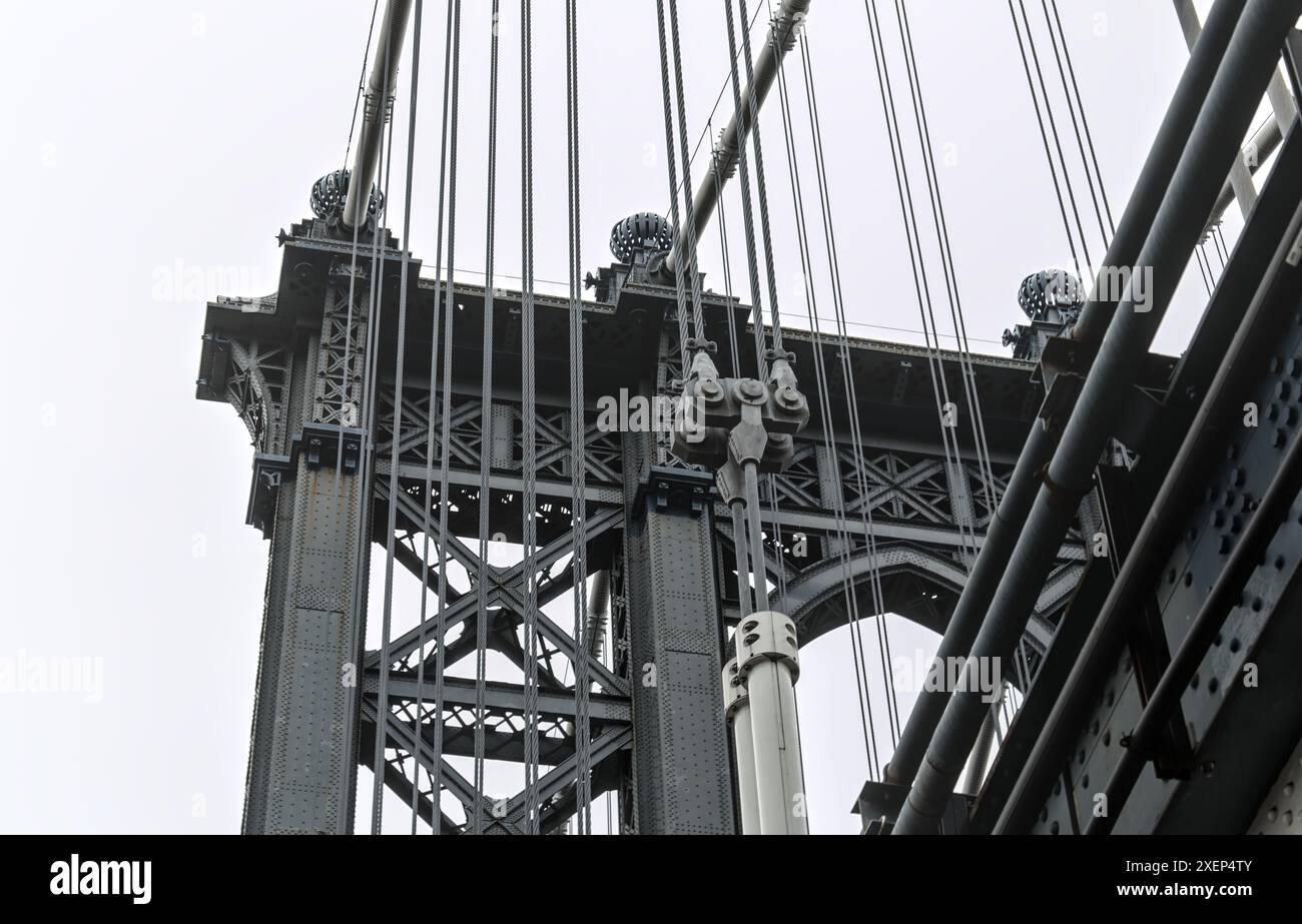 view of manhattan bridge pedestrian walkway (overpass over hudson river ...