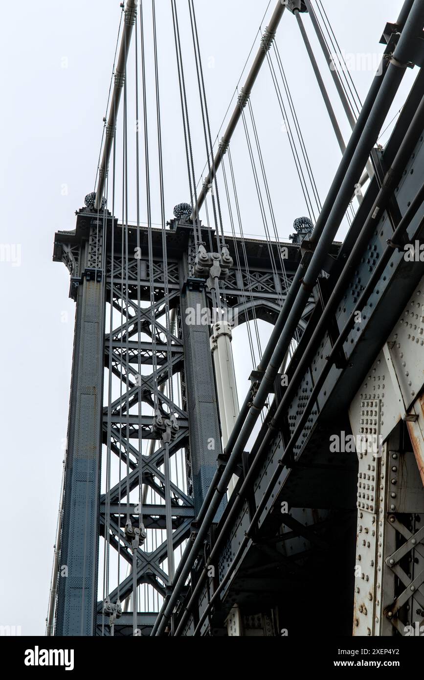 view of manhattan bridge pedestrian walkway (overpass over hudson river ...