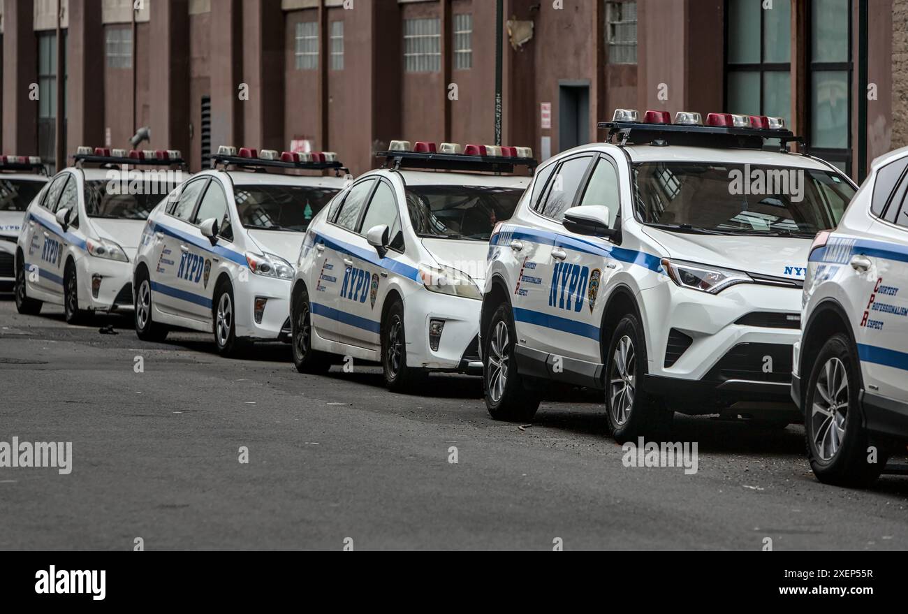 NYPD traffic cruiser police cars parked on the side of a street in ...