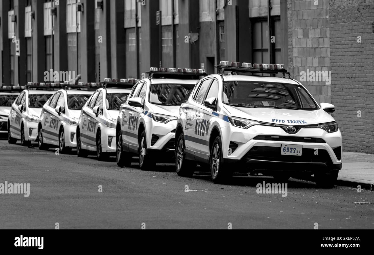 NYPD traffic cruiser police cars parked on the side of a street in ...