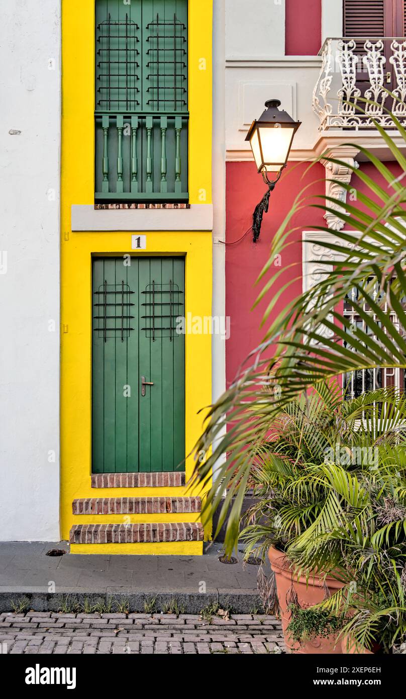 colorful colonial houses on calle tetuan in old san juan, puerto rico ...