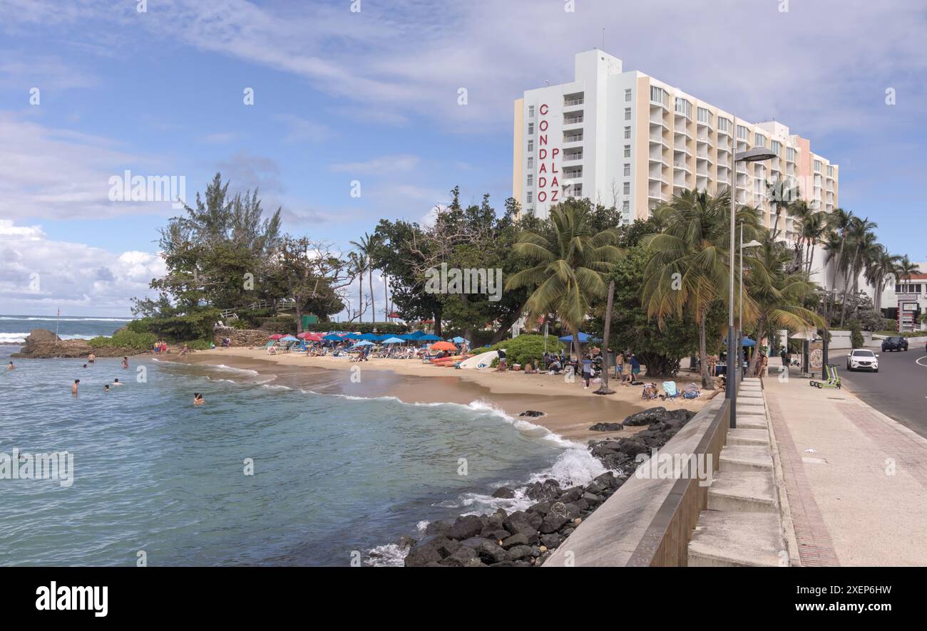 Condado Plaza hotel and tropical beach viewed from Puente Dos Hermanos ...