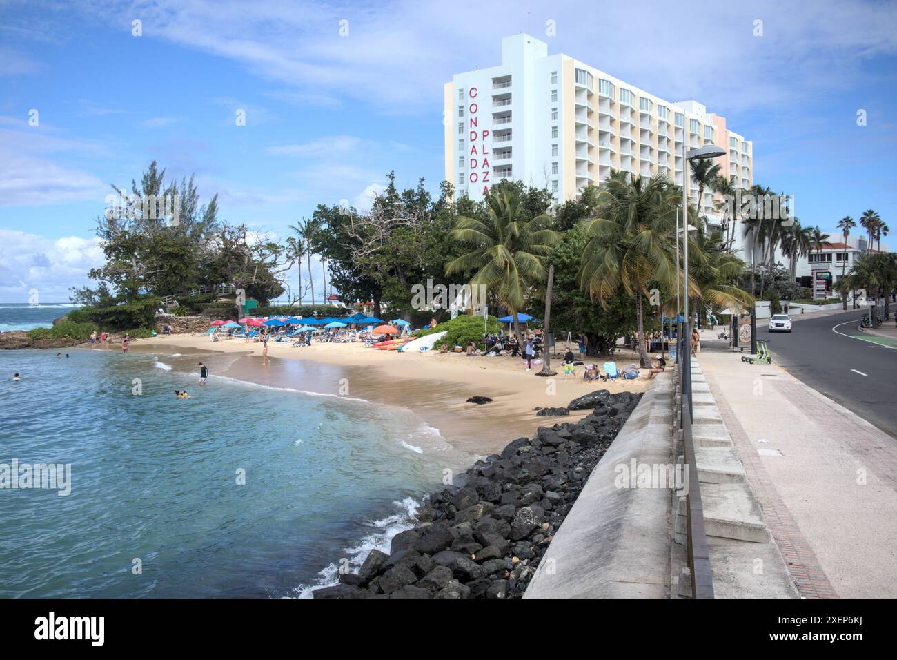 Condado Plaza hotel and tropical beach viewed from Puente Dos Hermanos ...