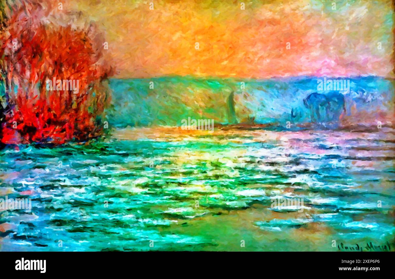 Floes on the Seine near Bennecourt, 1893 (painting) by Artist Monet ...