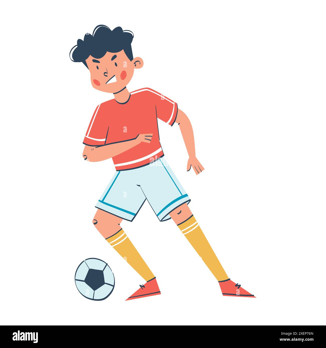 Young athlete dribbling soccer ball vector illustration. Inspiring ...