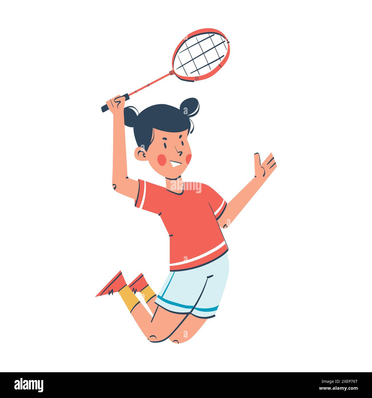 Young girl playing badminton vector character illustration. Inspiring ...